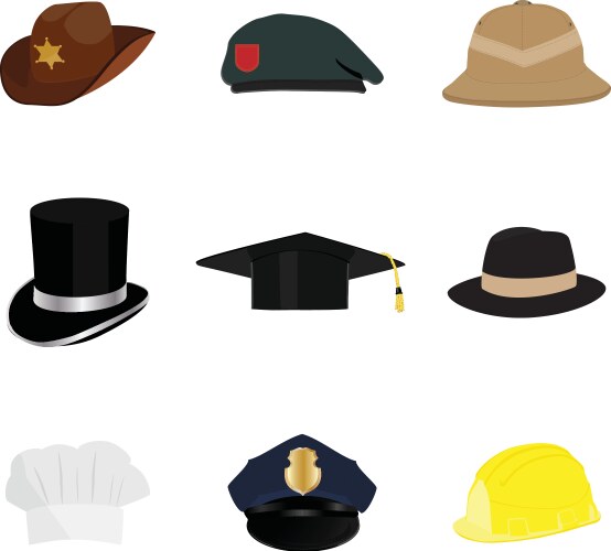Different professions hats set Royalty Free Vector Image