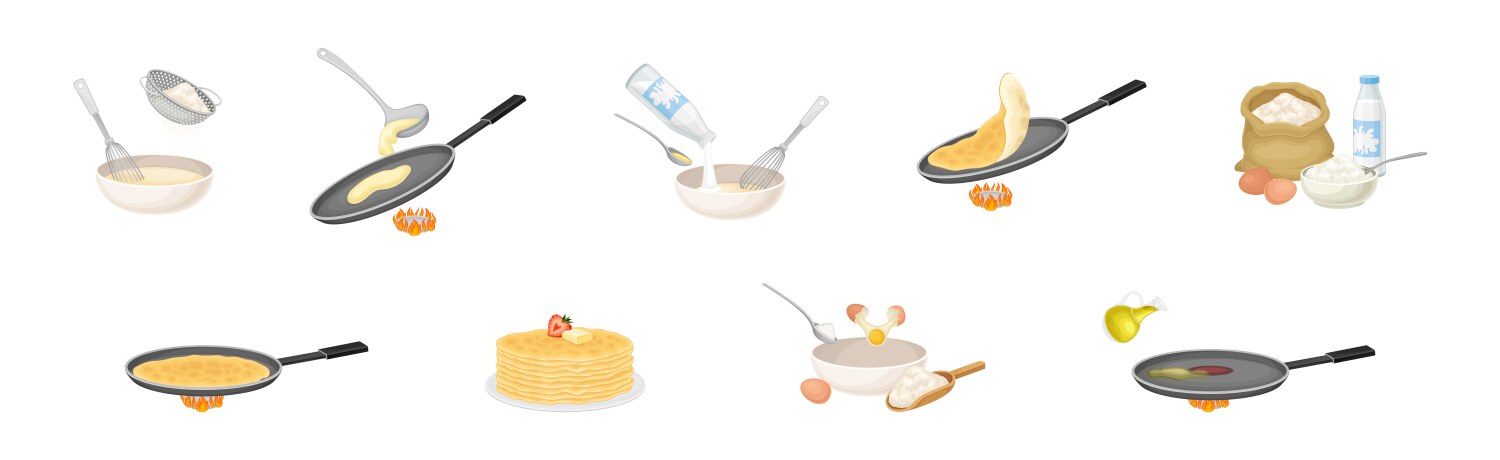 Tasty pancake cooking process with utensil Vector Image