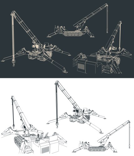 Heavy duty mobile crane drawings Royalty Free Vector Image