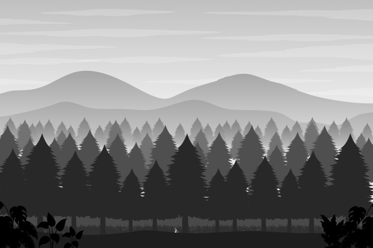 Silhouette shadow of forest scene Royalty Free Vector Image