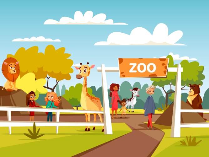 Zoo entrance cartoon Royalty Free Vector Image