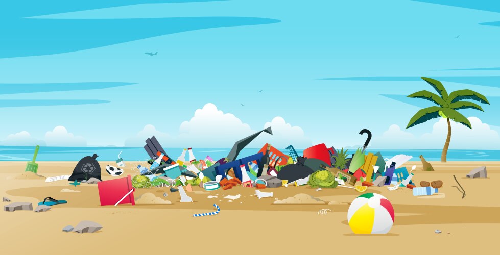 A dirty beach pollution background Royalty Free Vector Image