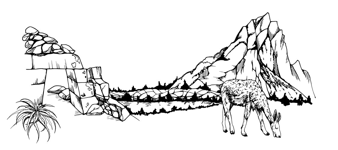 Hand drawn ink mountain landscape scenery Vector Image