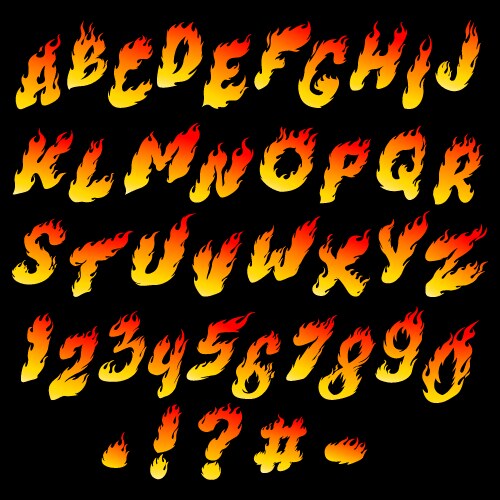Fire font flame alphabet fiery letters burning abc