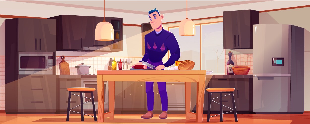 Kitchen room cartoon interior Royalty Free Vector Image