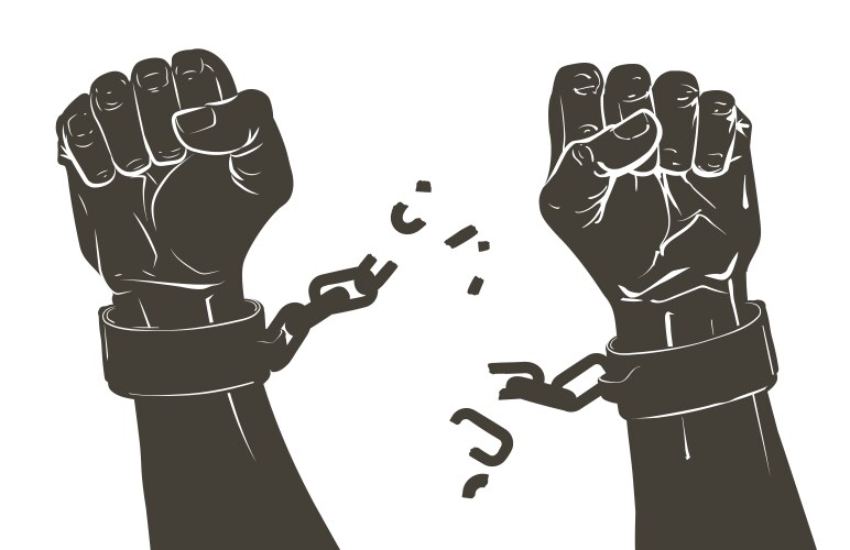 Hands to break the shackles Royalty Free Vector Image