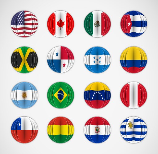 Set of popular country flags glossy round icon Vector Image