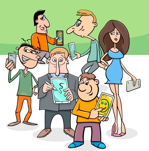 Cartoon people characters with smart phones Vector Image