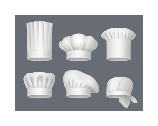 Chef hats realistic 3d cook caps and baker toques Vector Image