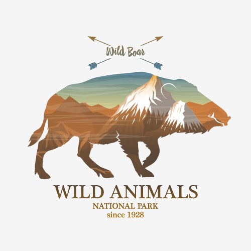 Vintage Hunting Emblem - Boar & Rifle Vector Image