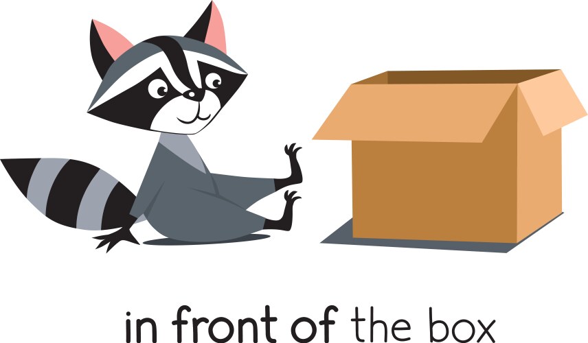Cheerful boy standing at carton box as preposition