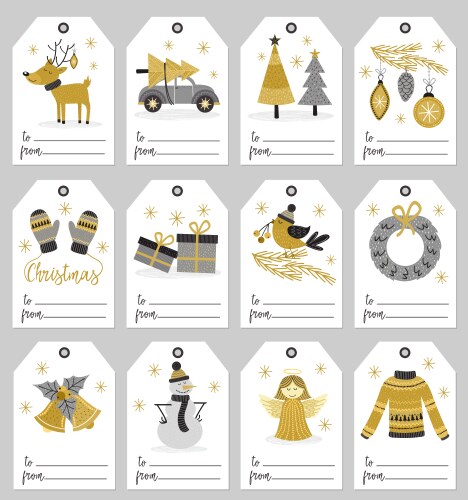 Set tags with cute christmas characters Royalty Free Vector