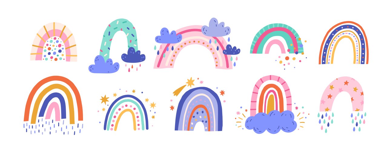 Cute rainbows with animal faces for your design Vector Image