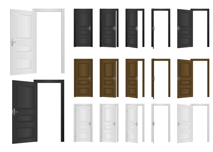 Detailed front doors flat icons set Royalty Free Vector