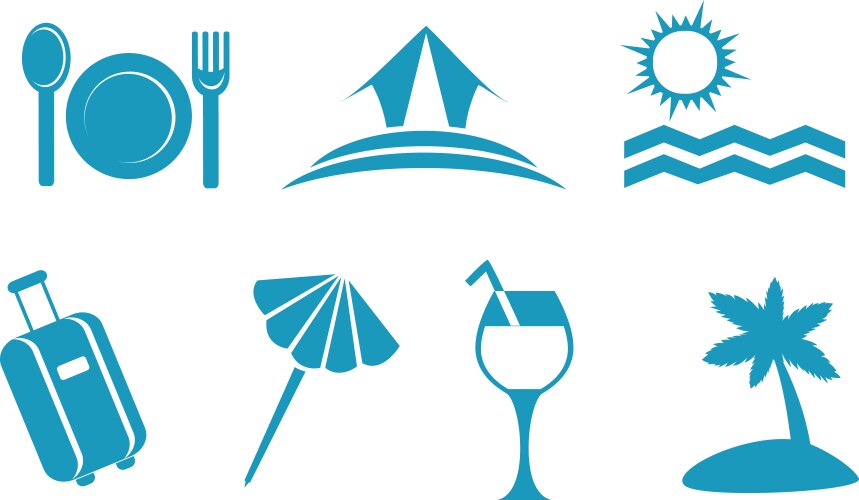 Tourism icons set simple symbols for traveling Vector Image