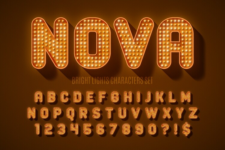 Light bulb alphabet in broadway theatre style Vector Image