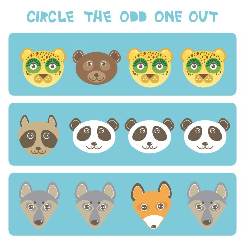 Visual logic puzzle circle the odd one out kawaii Vector Image