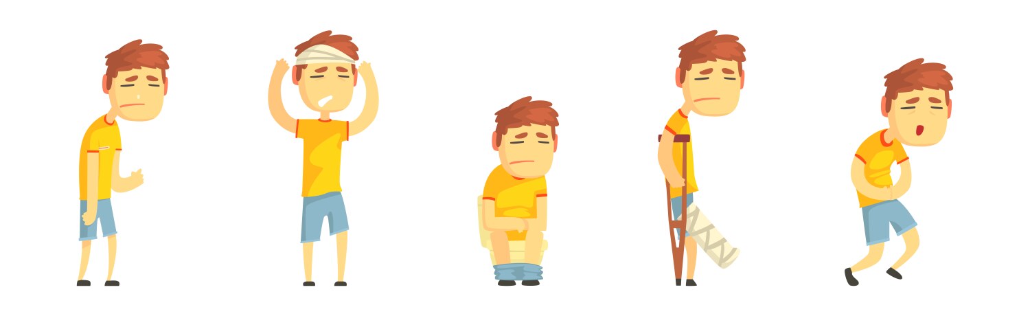 Boy character feel unwell suffer from disease Vector Image