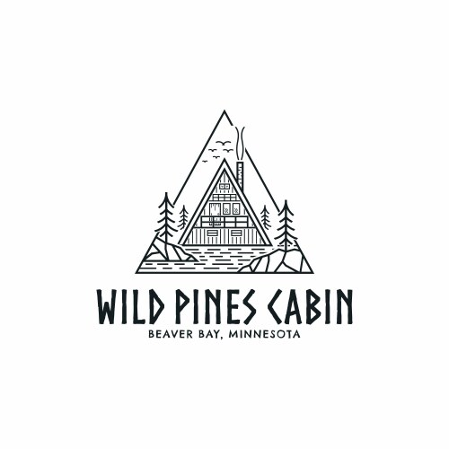 Line art cabin logo minimalist design Royalty Free Vector