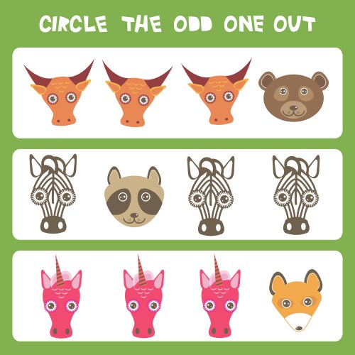 Visual logic puzzle circle the odd one out kawaii Vector Image