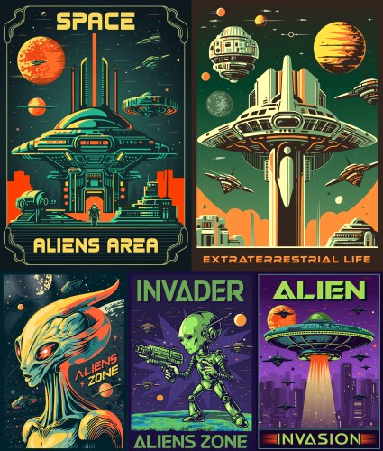 Mars attacks flyer vintage colorful Royalty Free Vector
