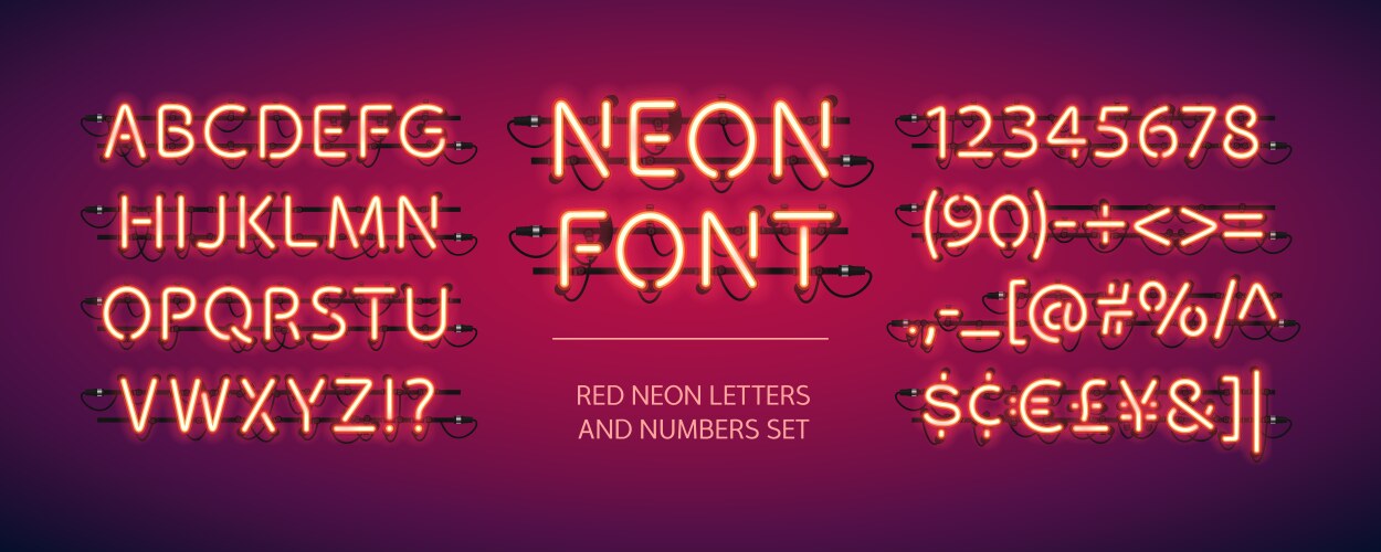 Neon font text lamp sign alphabet Royalty Free Vector Image