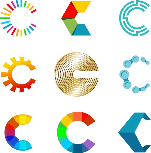 Letter c colorful rainbow logo overlay particles Vector Image