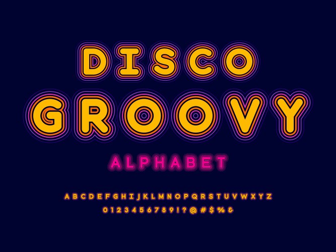 80s retro font disco style alphabet and numbers Vector Image