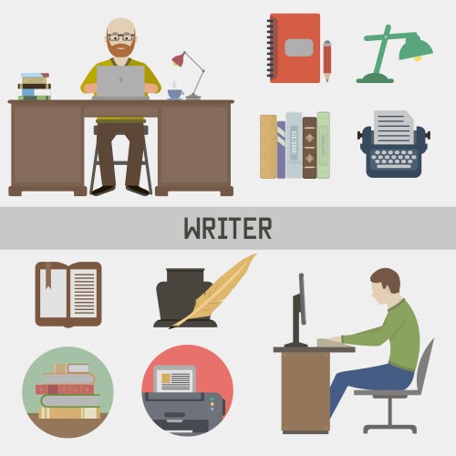 Vintage writer elements set Royalty Free Vector Image