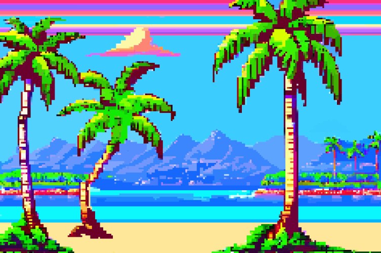 8-bit Summer Beach Pixel Art Royalty Free Vector Image