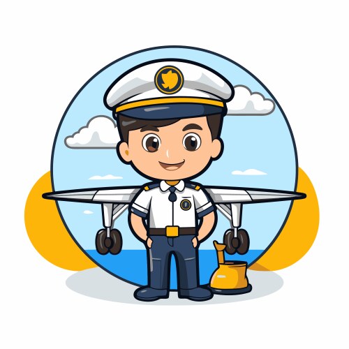 Cute little boy pilot with airplane cartoon Vector Image