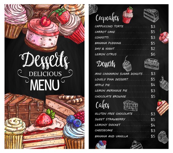 Cafeteria pastry sweets and patisserie desserts Vector Image