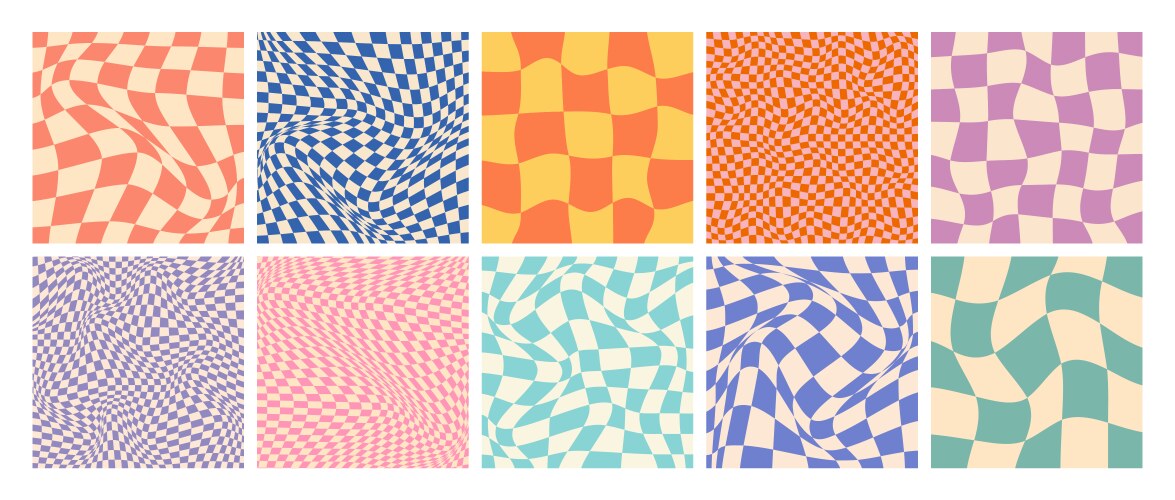 Groovy checkered pattern colorful distorted tiled Vector Image