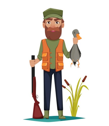 Characters of hunters cartoon Royalty Free Vector Image