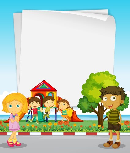 Board template with kids in park Royalty Free Vector Image