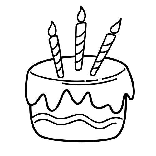 Line art black and white birthday cake 5 candles Vector Image