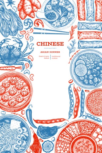 Chinese cuisine design template hand drawn asian Vector Image