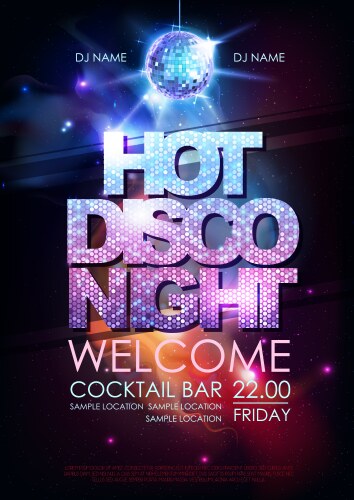 Typography disco background hot night Royalty Free Vector