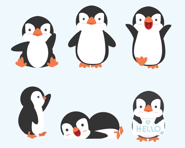 Set of cute penguins in winter Royalty Free Vector Image