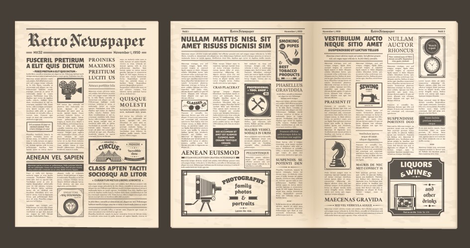 Newspaper page realistic vintage Royalty Free Vector Image