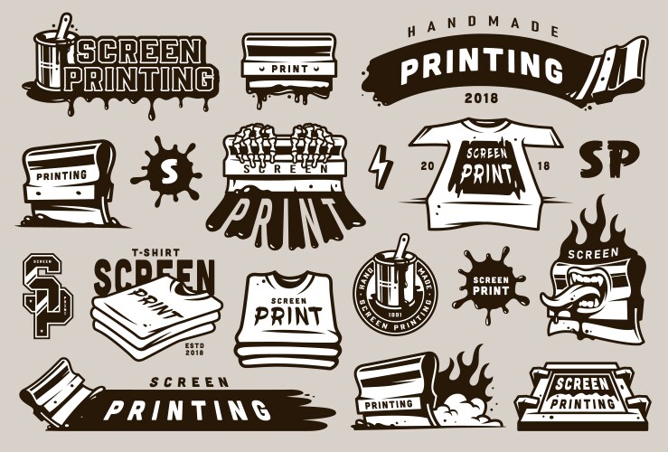Screen printing elements collection Royalty Free Vector