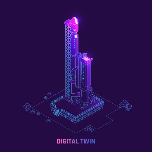 Digital twin technology isometric background Vector Image
