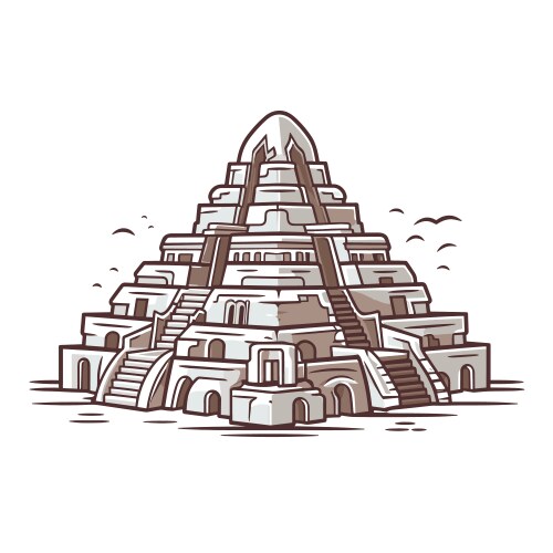 Ancient pyramid cartoon with steps and entrances Vector Image