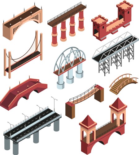 Isometric bridge concrete bridges drawbridge Vector Image