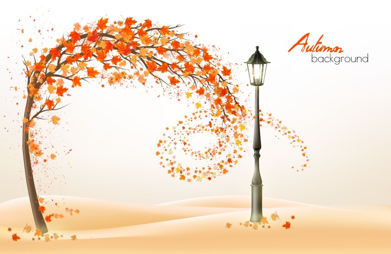 Romantic autumn background with birds in love Vector Image