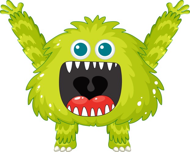 Happy pluffy green monster cartoon character Vector Image