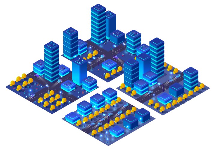 City urban area map isometric night lights Vector Image