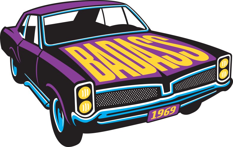 Muscle car with flames crazy race Royalty Free Vector Image