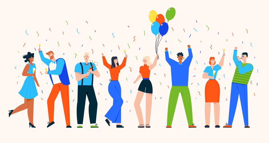 Set characters celebration happy people celebrate Vector Image
