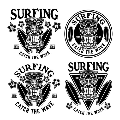 Surfing set of emblems badges labels Royalty Free Vector